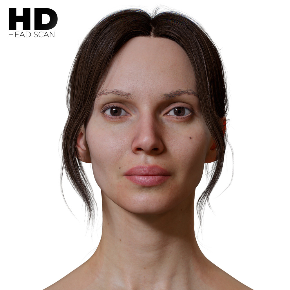 photorealistic female head 3d model with hair