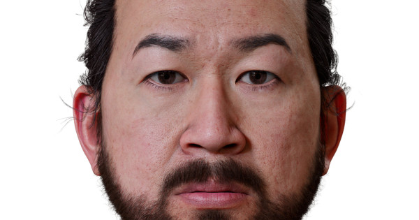 Photorealistic 3D Asian Male Head Scan with Beard and Polygon Hair ...