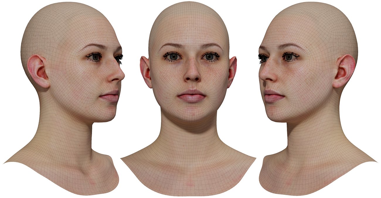 Female 3D model / Retopologised Head Scan 013