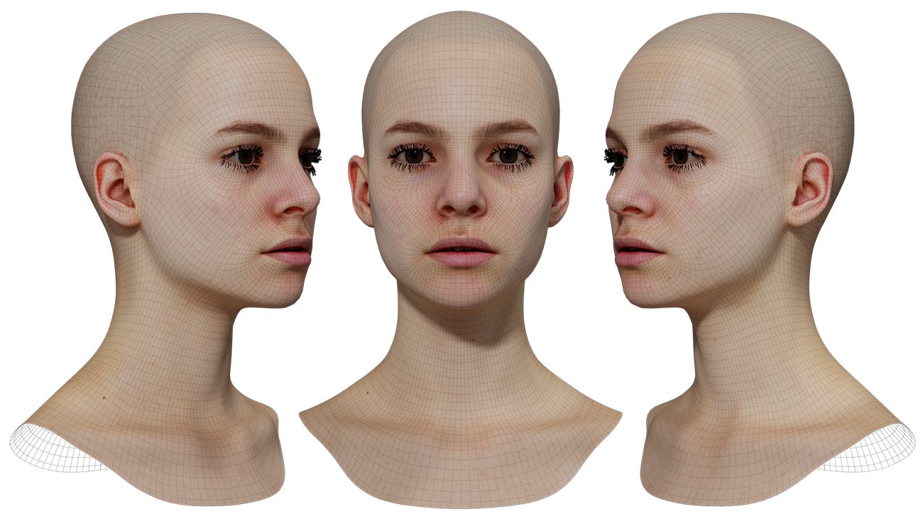 Female 3D model / Retopologised Head Scan 013