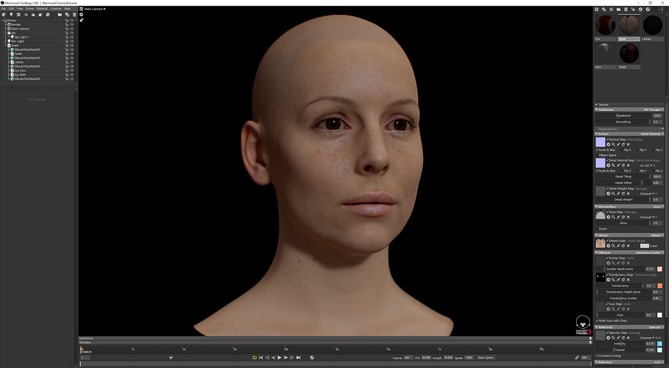 Female 3D model / Retopologised Head Scan 020