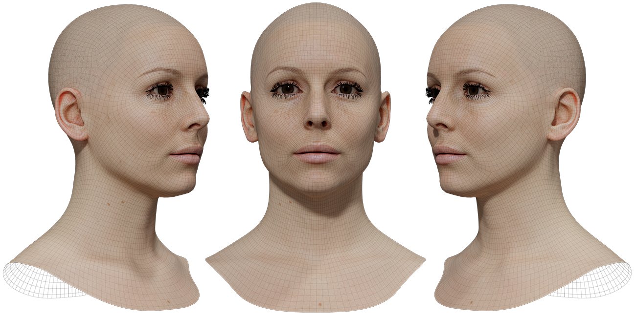 Female 3D model / Retopologised Head Scan 020