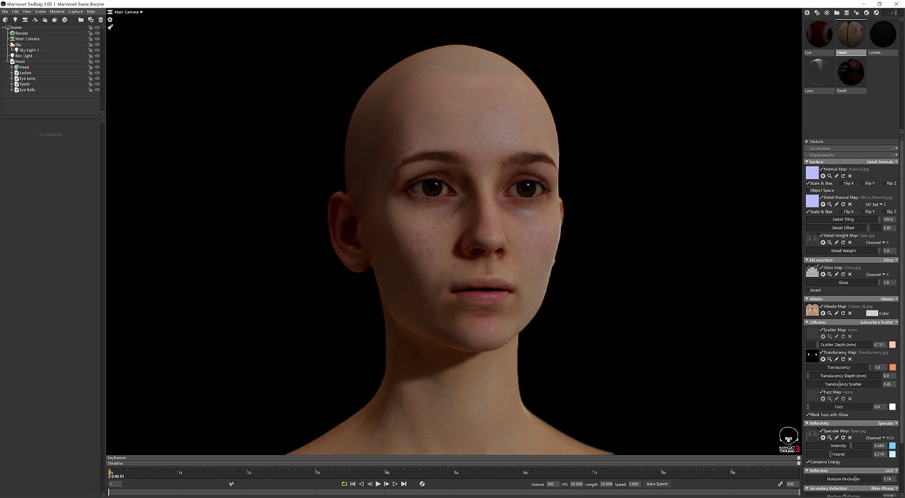Female 3D model / Retopologised Head Scan 021