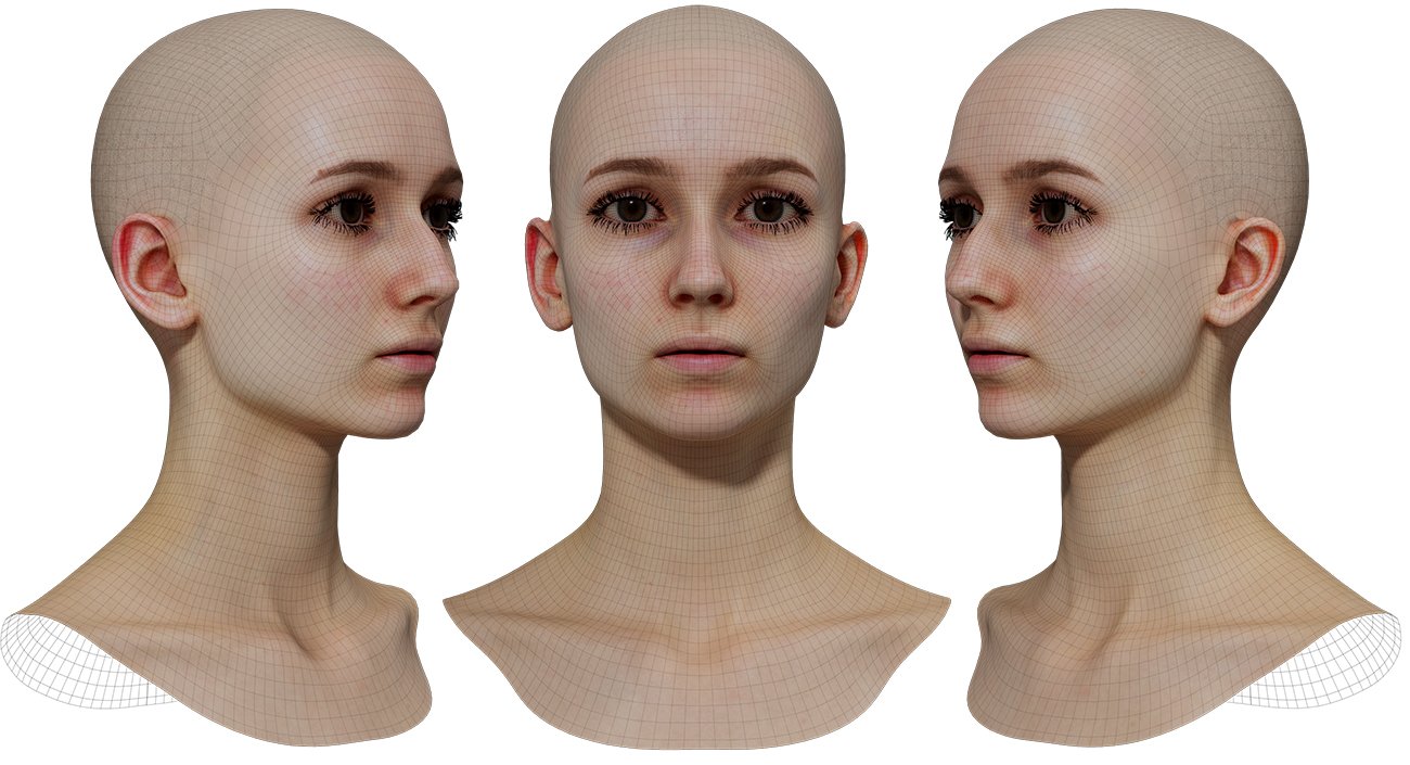 Female 3D model / Retopologised Head Scan 021