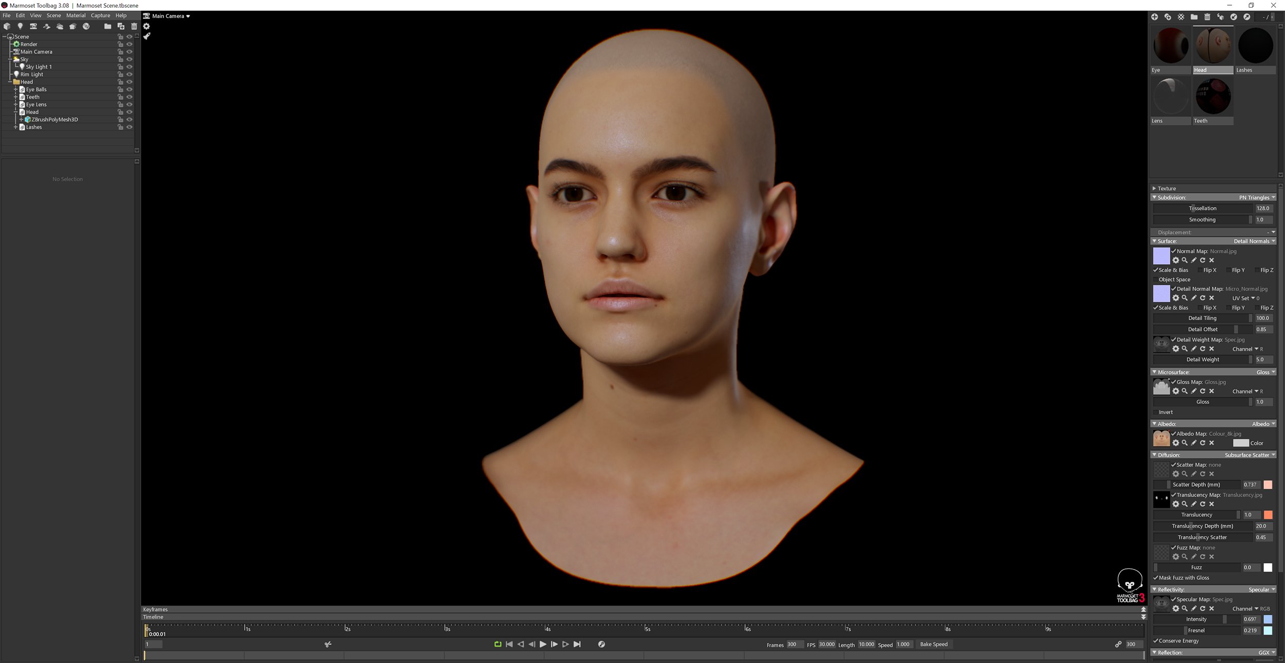 Female 3D model / Retopologised Head Scan 036