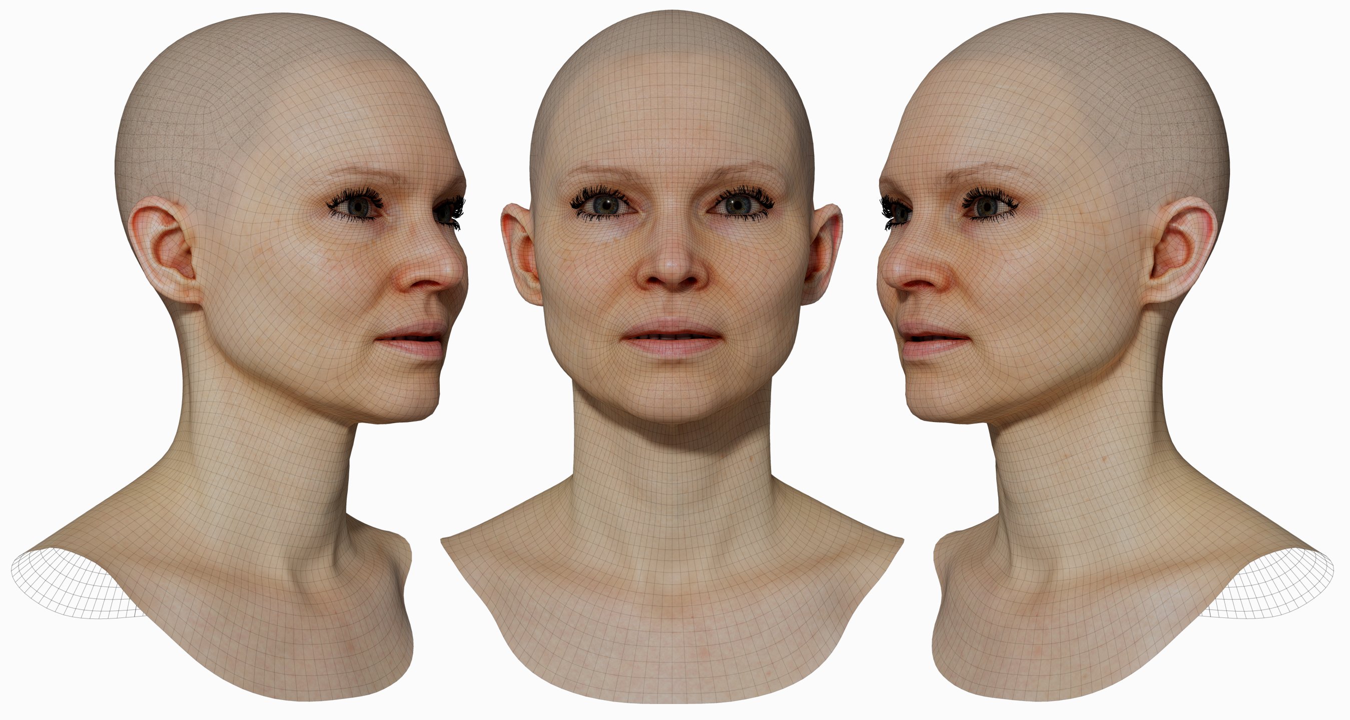 Female 3D model / Retopologised Head Scan 038
