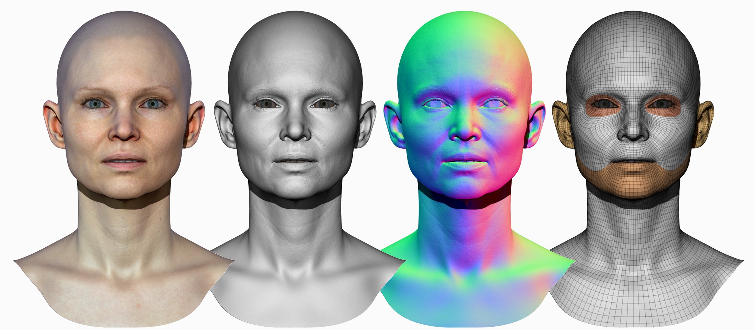 Female 3D model / Retopologised Head Scan 038