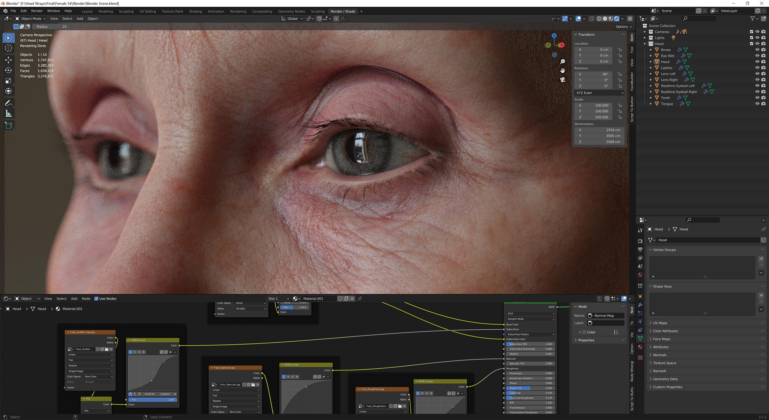 HD Female 3D Head Model 54