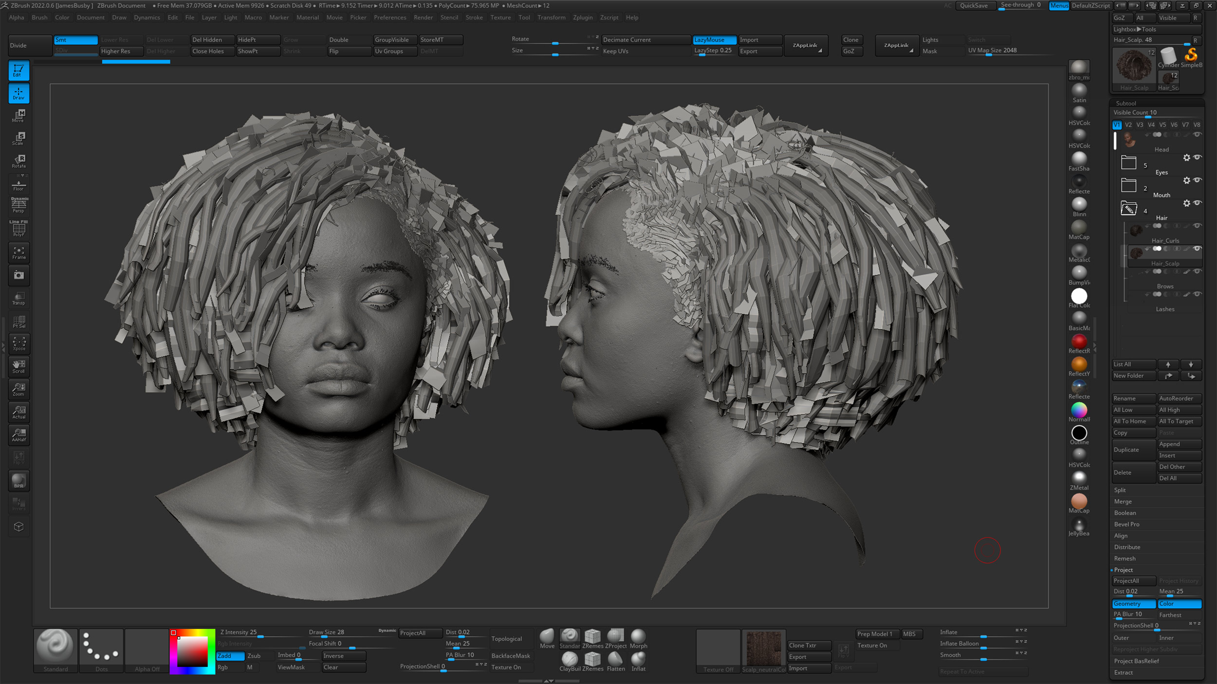 Realistic female head 3d model with hair