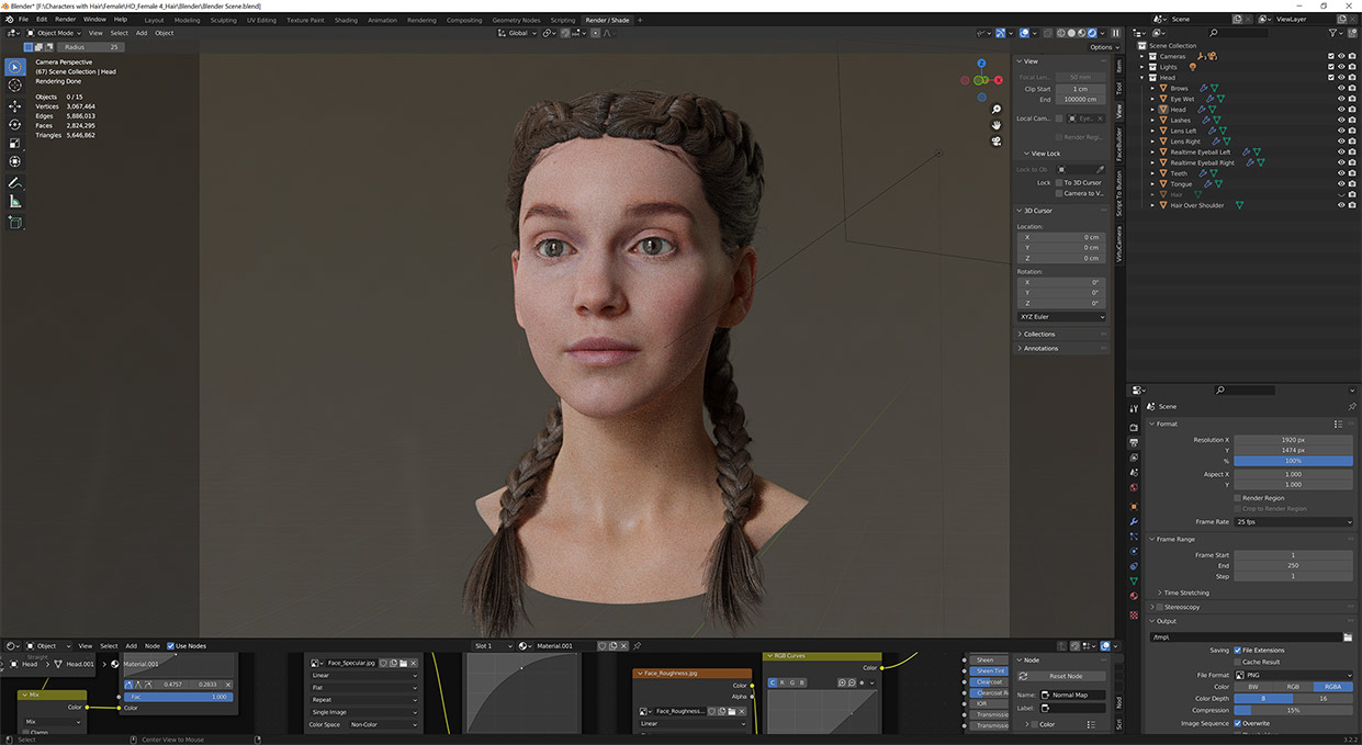 HD Female 3D Head Model 56