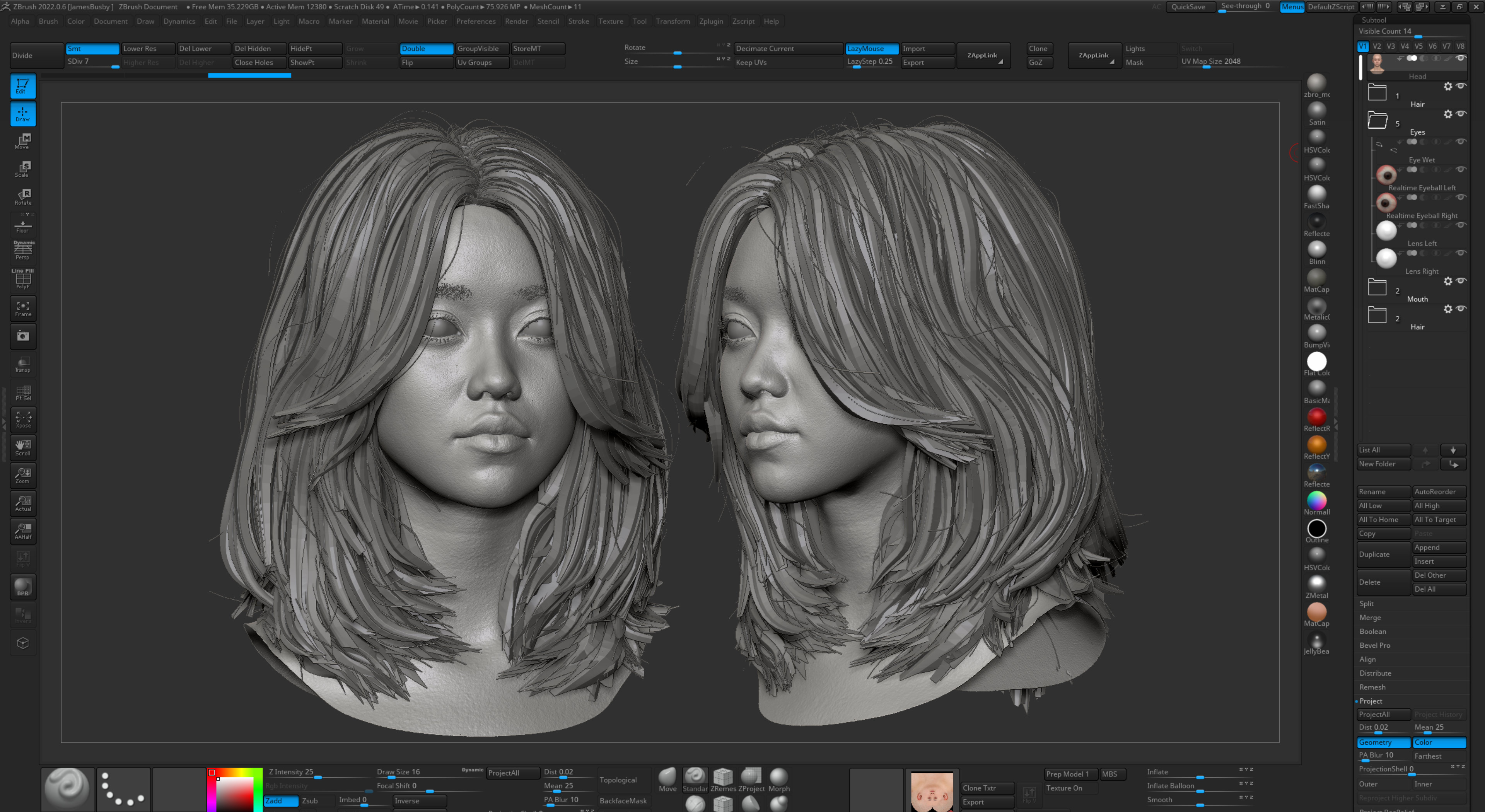 Realistic Asian woman with realistic 3d polygon hair cards