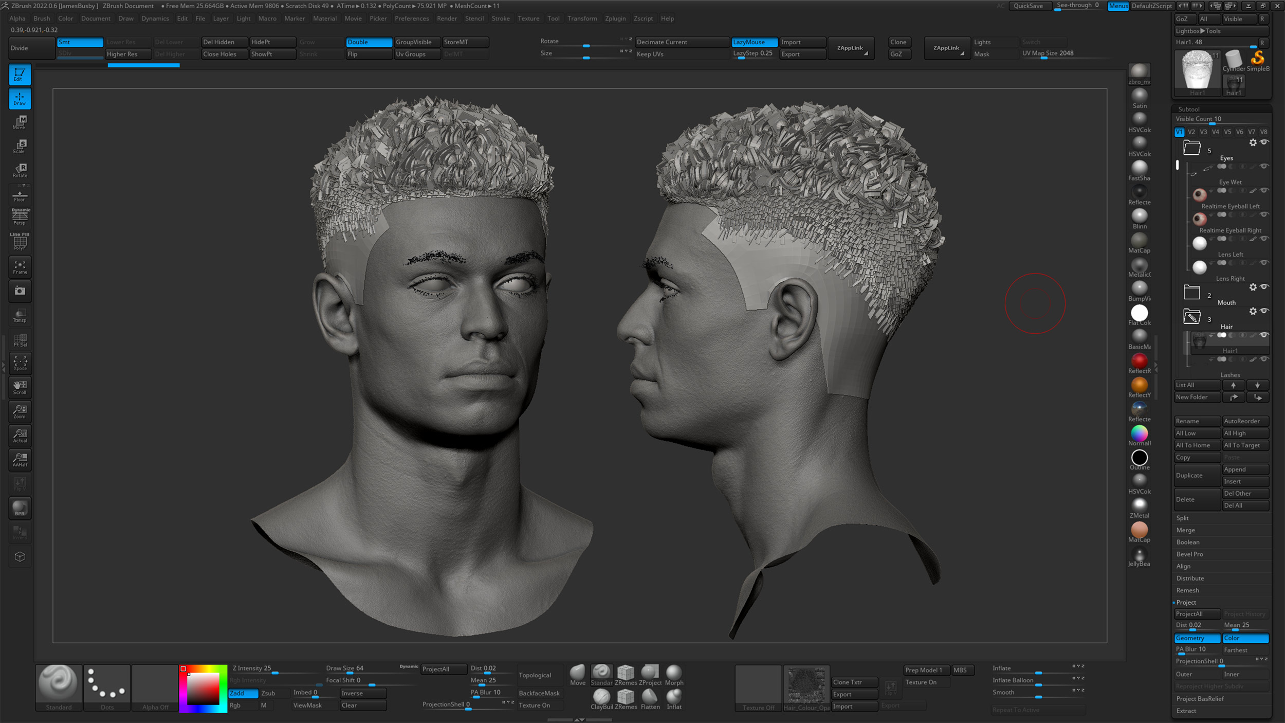 Realistic male head 3d model with hair