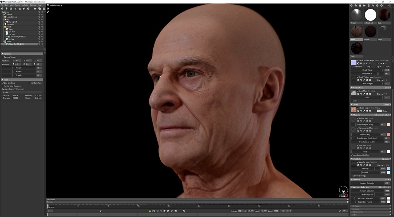 Male 3D model / Retopologised Head Scan 014