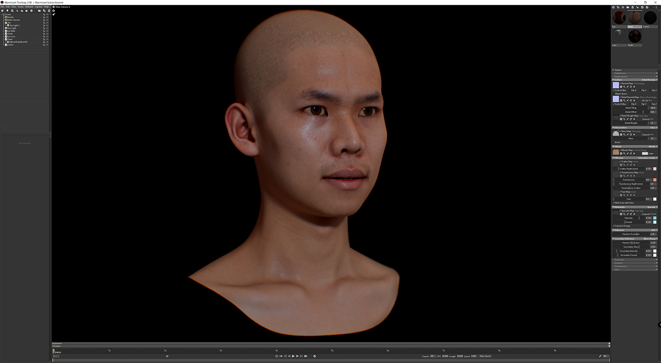 Male 3D model / Retopologised Head Scan 019