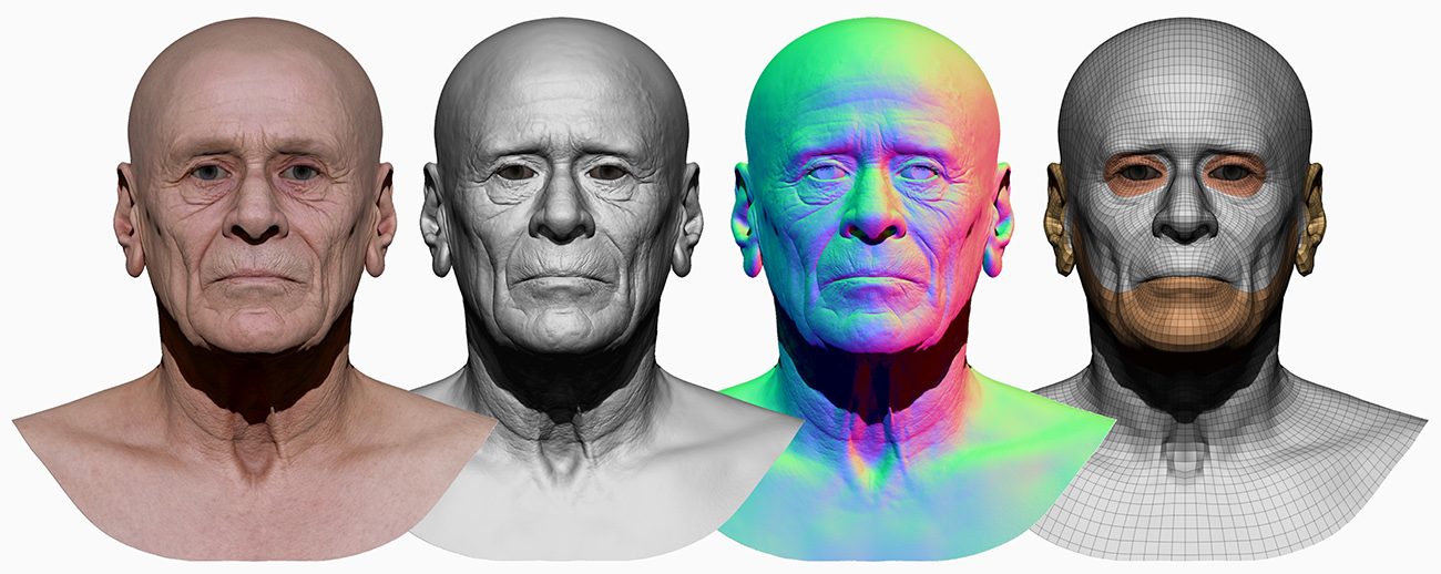 Male 3D model / Retopologised Head Scan 025
