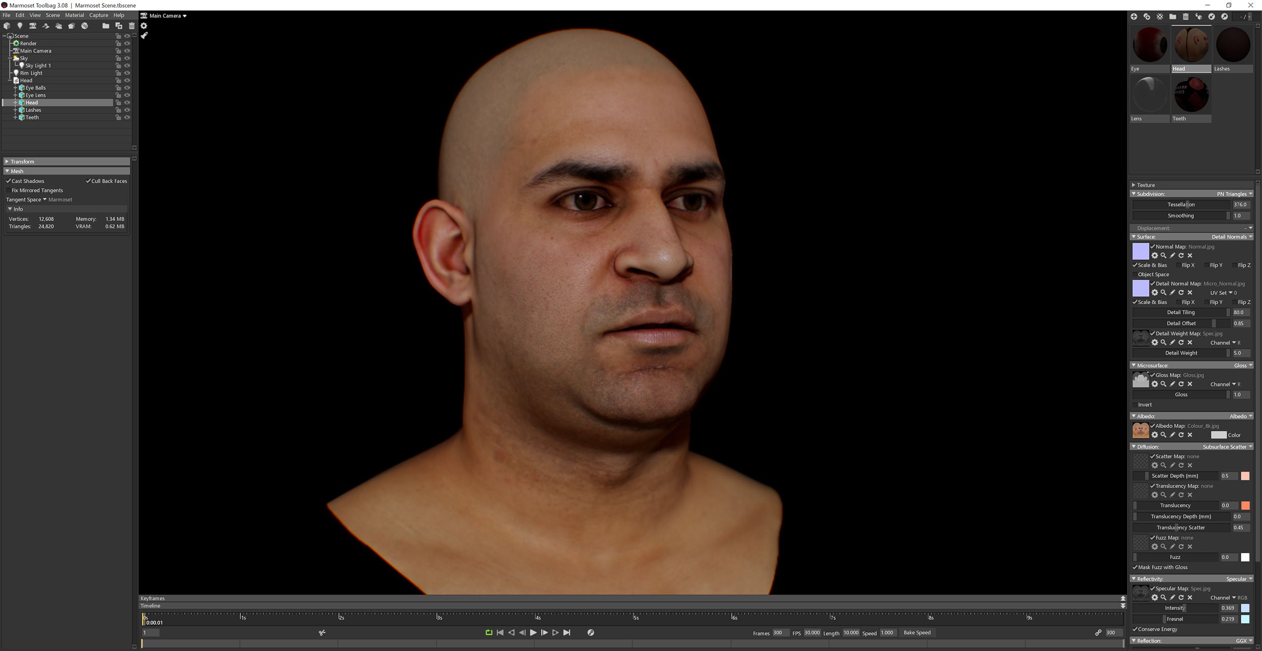 Male 3D model / Retopologised Head Scan 37