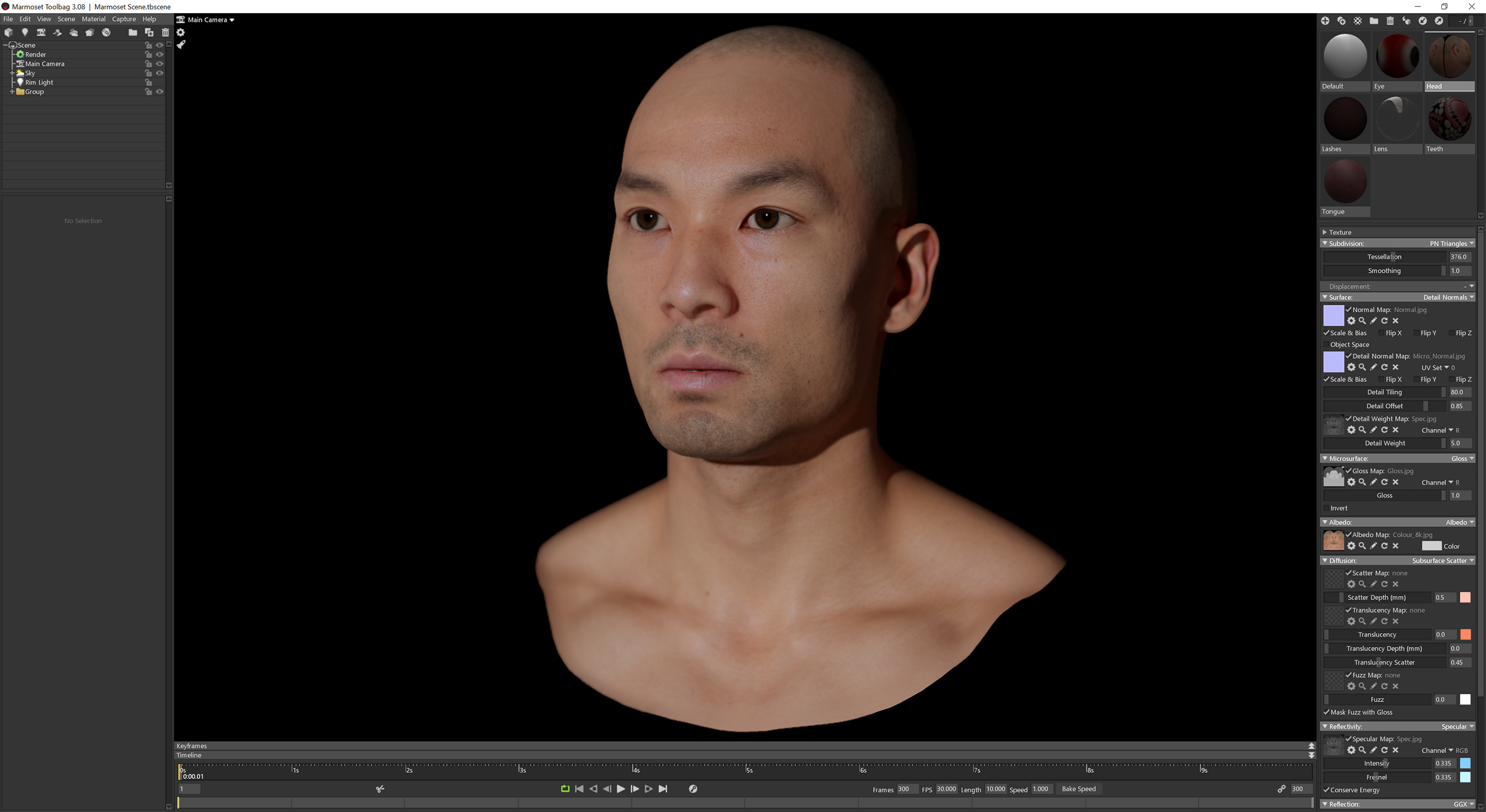 Male 3D model / Retopologised Head Scan 42