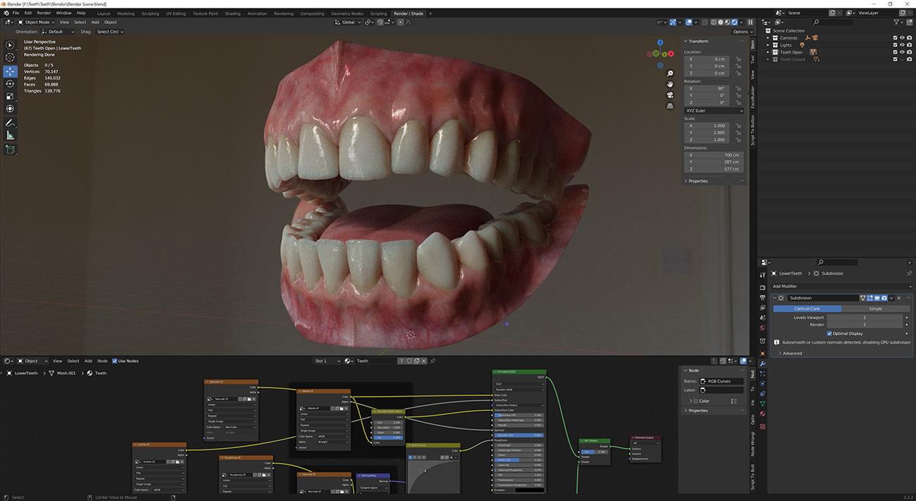 Realistic 3D Clean Straight Teeth Model - Includes Blender, Marmoset ...