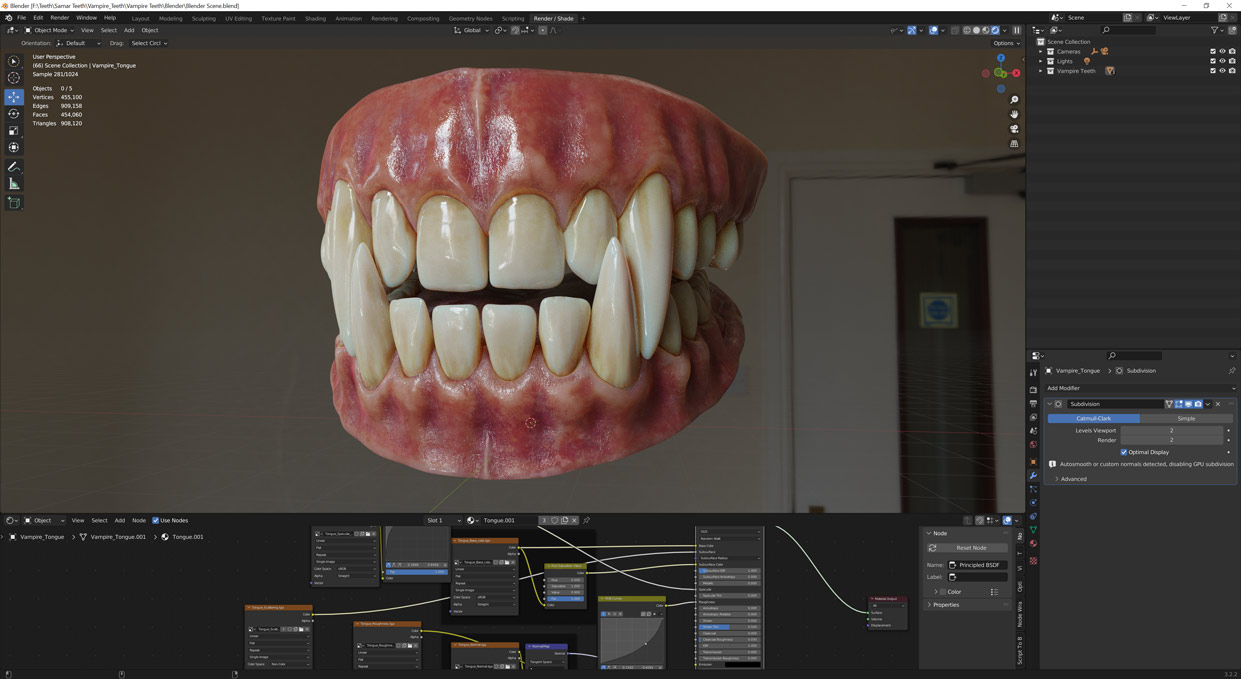 Realistic 3D Vampire Teeth Model - Includes Blender, Marmoset, and ZTL ...